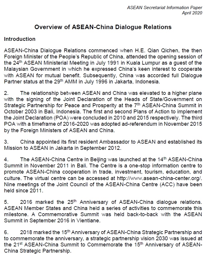 Overview of ASEAN-China Dialogue Relations – ASEAN-China Cooperation ...